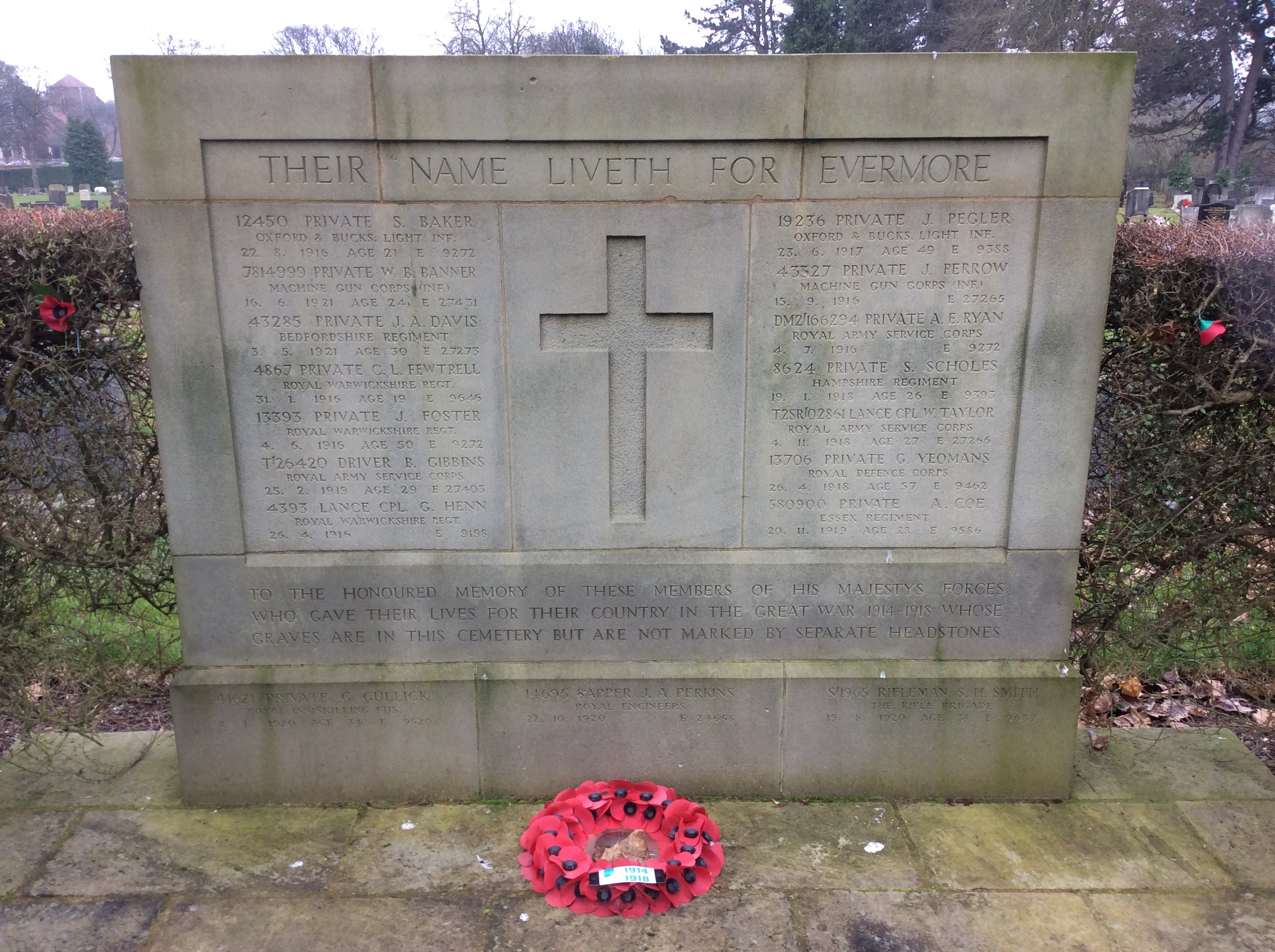 CWGC: Yardley Cemetery Cross and memorial walls